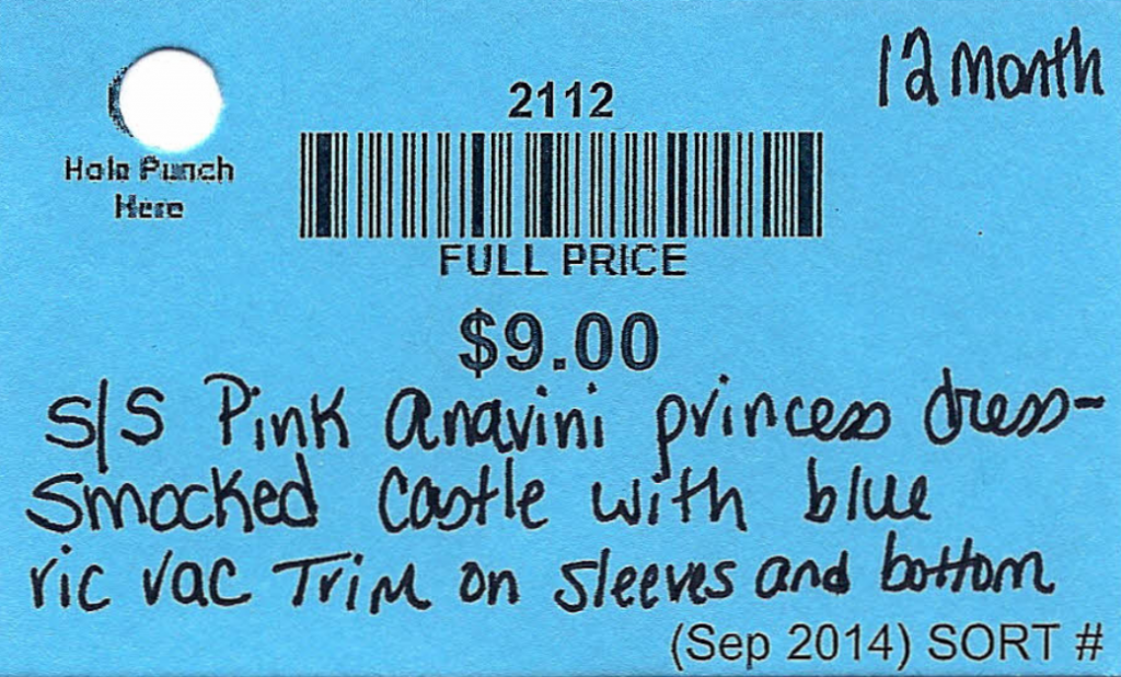 example tag ~ Good 2 Grow Kids Consignment Sale